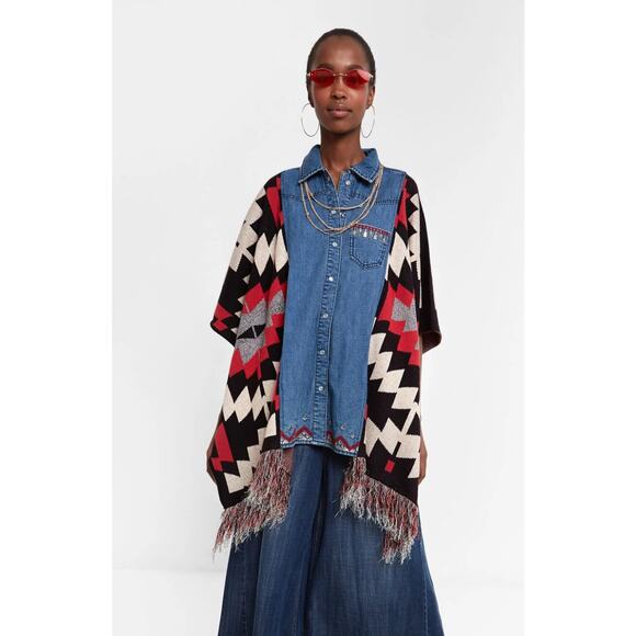 Desigual | Jackets & Coats | Desigual Exotic Denim Poncho Os Boho ...